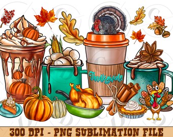 Thanksgiving Coffee Cups Png, Thanksgiving Png, Coffee Cups Png ...