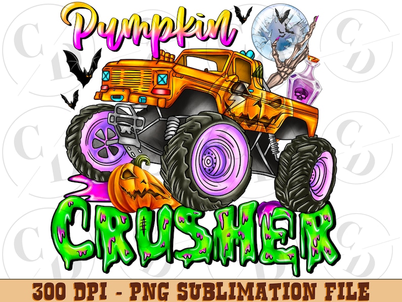 Pumpkin Crusher Monster Truck PNG, Halloween Sublimation Design ...