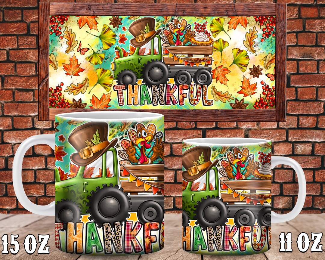 Thankful Tractor Mug PNG, Fall Thanksgiving Design (digital Download ...