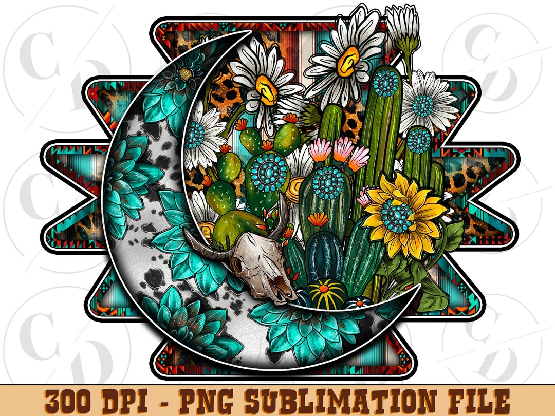 Western Cowhide Leopard Cactus PNG, Aztec Gemstone Design (digital ...
