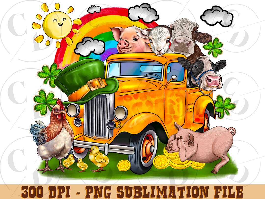 St. Patrick's Day Farm Animal Truck Png Sublimation Design Download, St ...