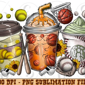 Softball and Baseball Coffee Cups Png Sublimation Design Download ...