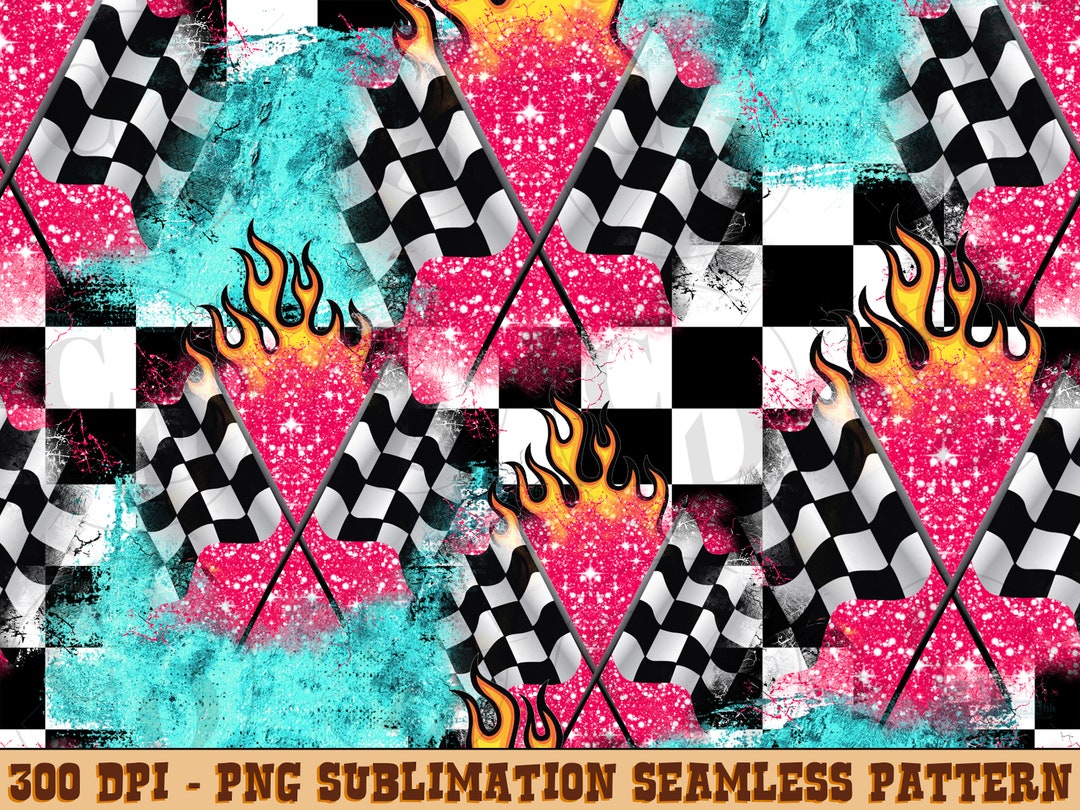 Pink Glitter Checkered Flag Seamless Pattern, Western Race Design ...