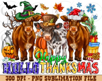 Happy Hallothanksmas Png,cows Png, Thanksgiving Png, Sublimation Design ...
