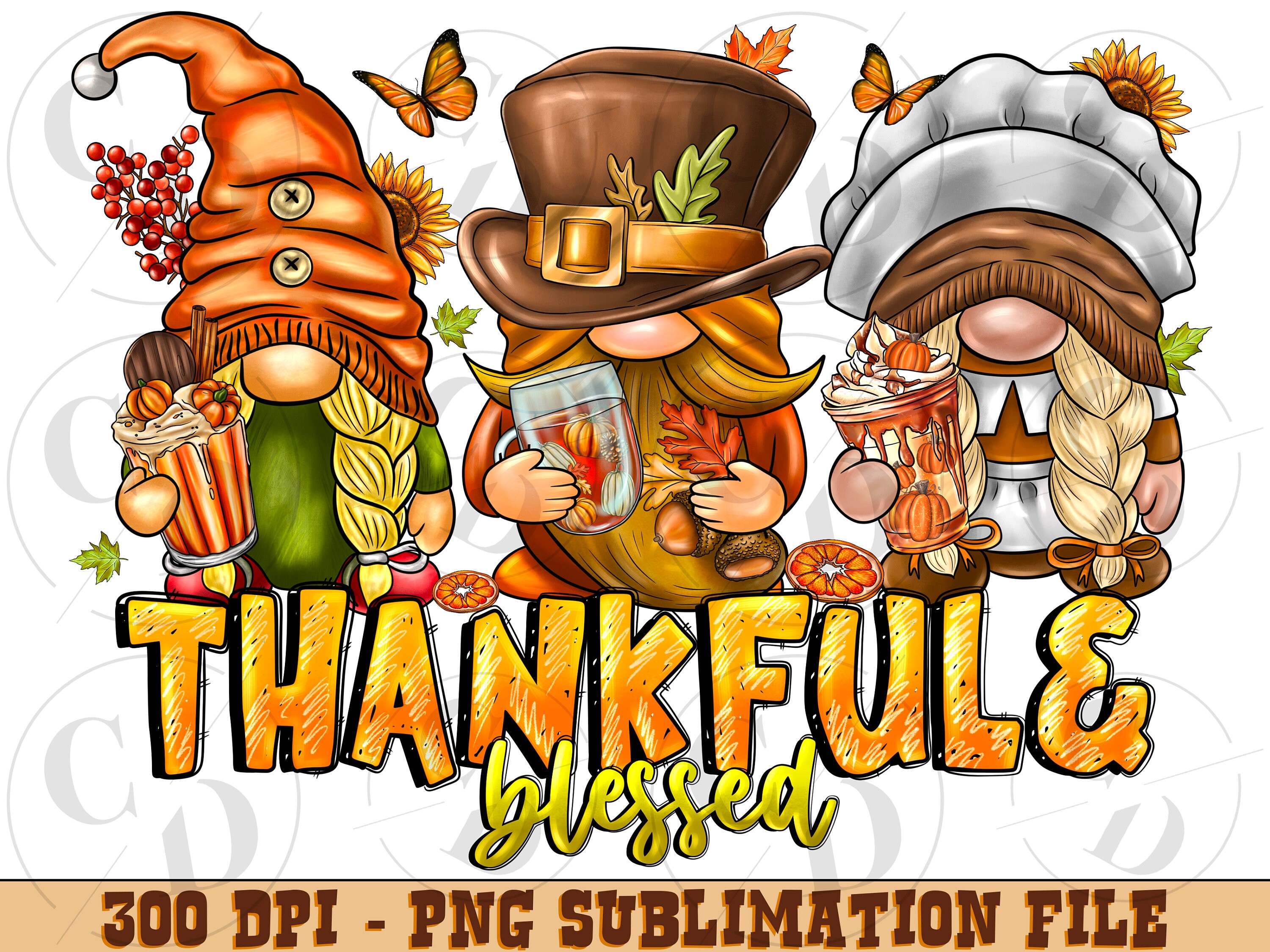 Thankful Blessed Gnomes Png Sublimation Designs Downloads - Etsy