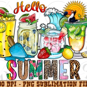 Hello Summer Coffee Cups Png Sublimation Design Download, Hello Summer ...