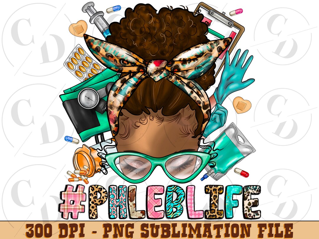 Afro Messy Bun Phleb Life Png Sublimation Design, Leopard Messy Bun Nurse Png, Nurse Png, Nurse ...
