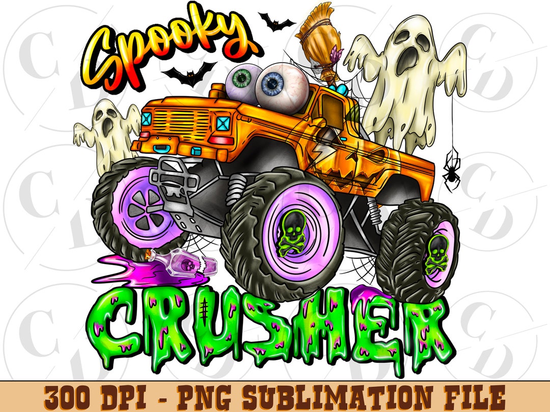 Spooky Ghost Monster Truck PNG, Halloween Crusher Sublimation (digital ...