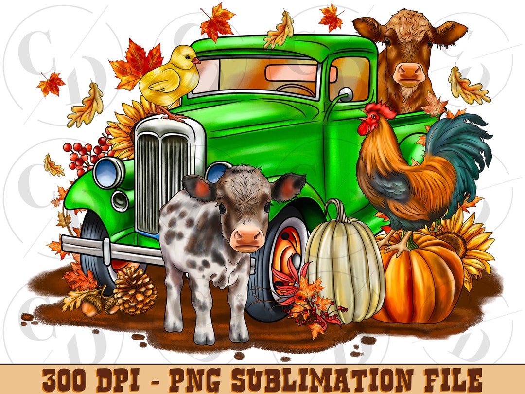 Farm Animals Fall Truck, Farmer Png, Fall Season Png,farm Watercolor ...