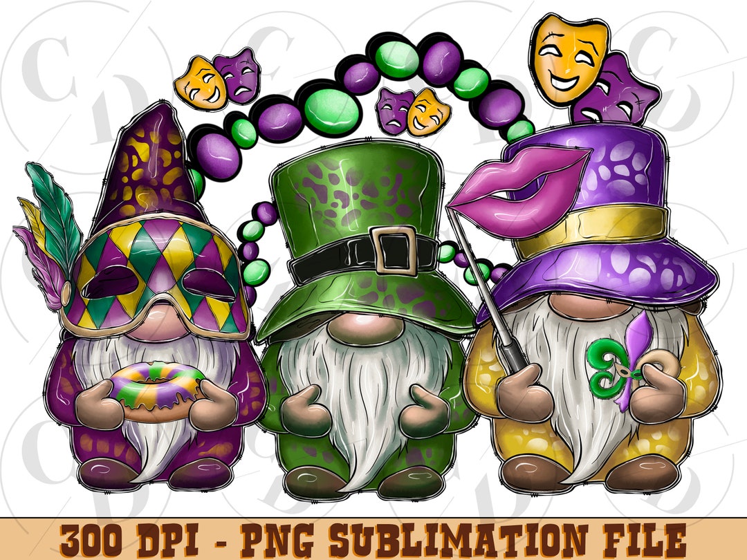 Mardi Gras With Gnomes Png Sublimation Design Download, Happy Mardi ...