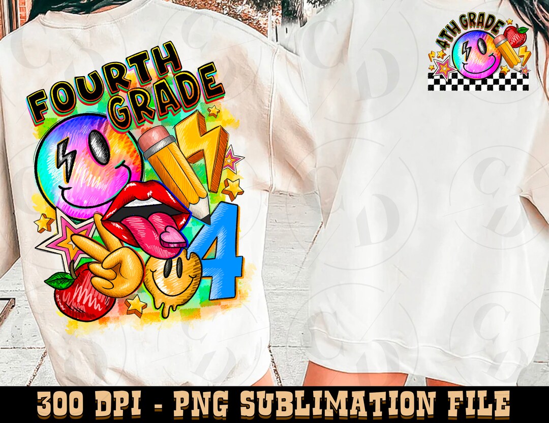 Fourth Grade Retro Smiley Face Png, Back to School Sublimation Design ...