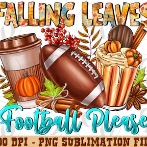 Falling Leaves Football Please Png, Sublimation Design, Thankful ...