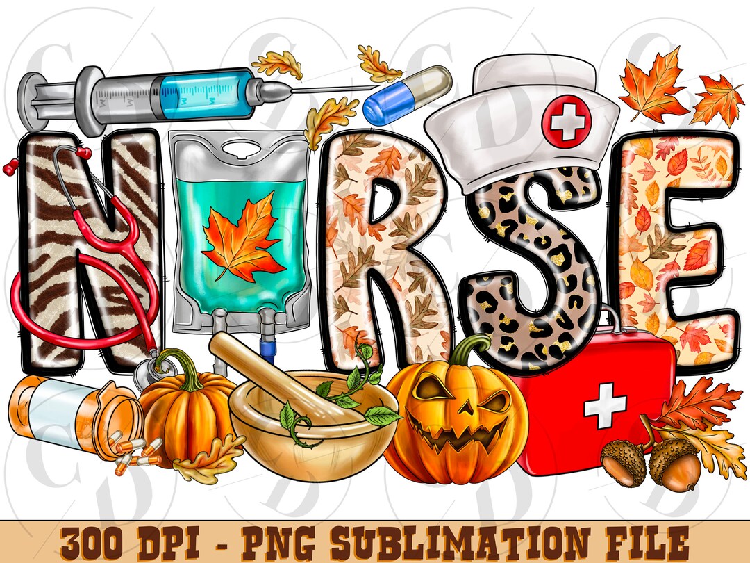 Nurse With Fall Element Png Sublimation Design, Nurse Png, Hello Fall ...