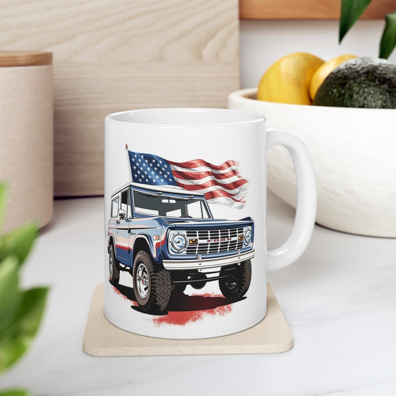 Ford Bronco Coffee Mug, Retro American Flag Design - Etsy