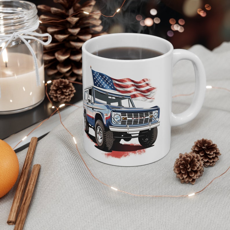 Ford Bronco Coffee Mug, Retro American Flag Design - Etsy