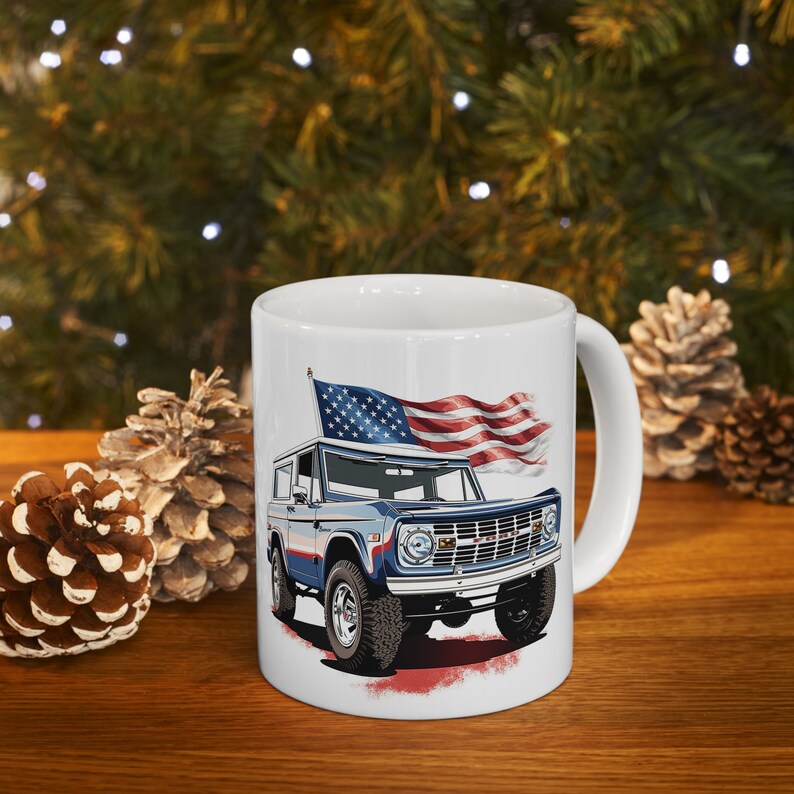 Ford Bronco Coffee Mug, Retro American Flag Design - Etsy