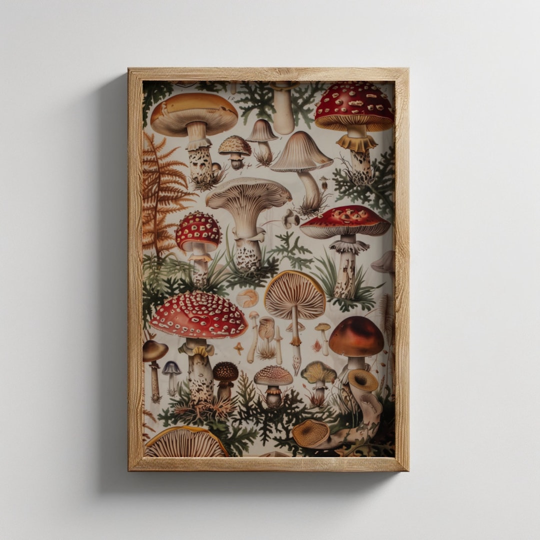 Vintage Mushroom Print | Mushroom Cottagecore Botanical | Digital ...