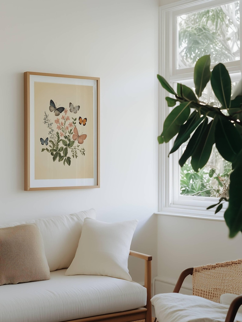 Vintage Butterfly Floral Print | Simple Minimal | Antique Rustic ...