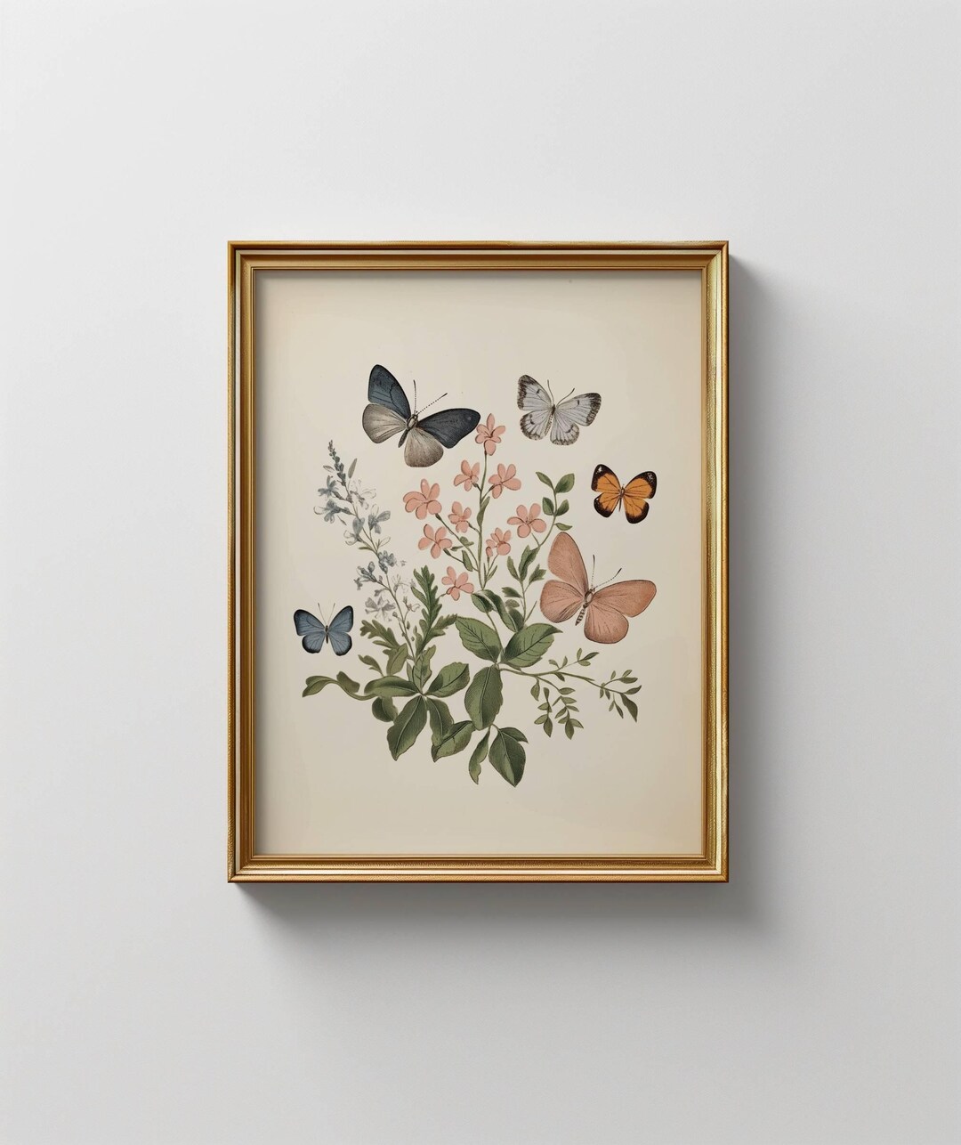 Vintage Butterfly Floral Print | Simple Minimal | Antique Rustic ...
