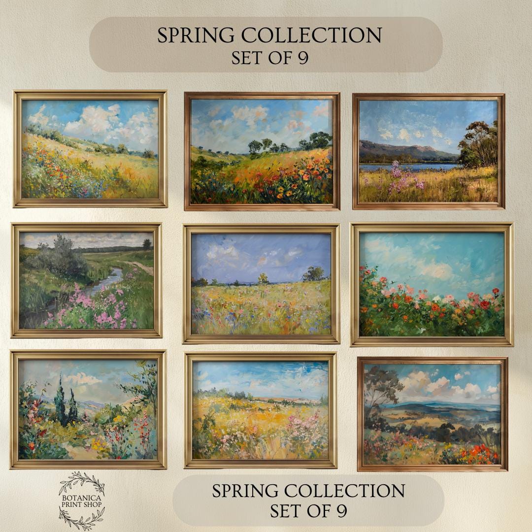 Vintage Spring Landscape Art Prints: Australian Wildflower Set of 9 ...