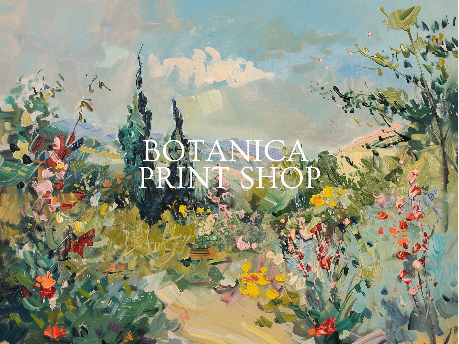 Vintage Spring Landscape Art Print: Neutral Oil Painting Style (digital ...