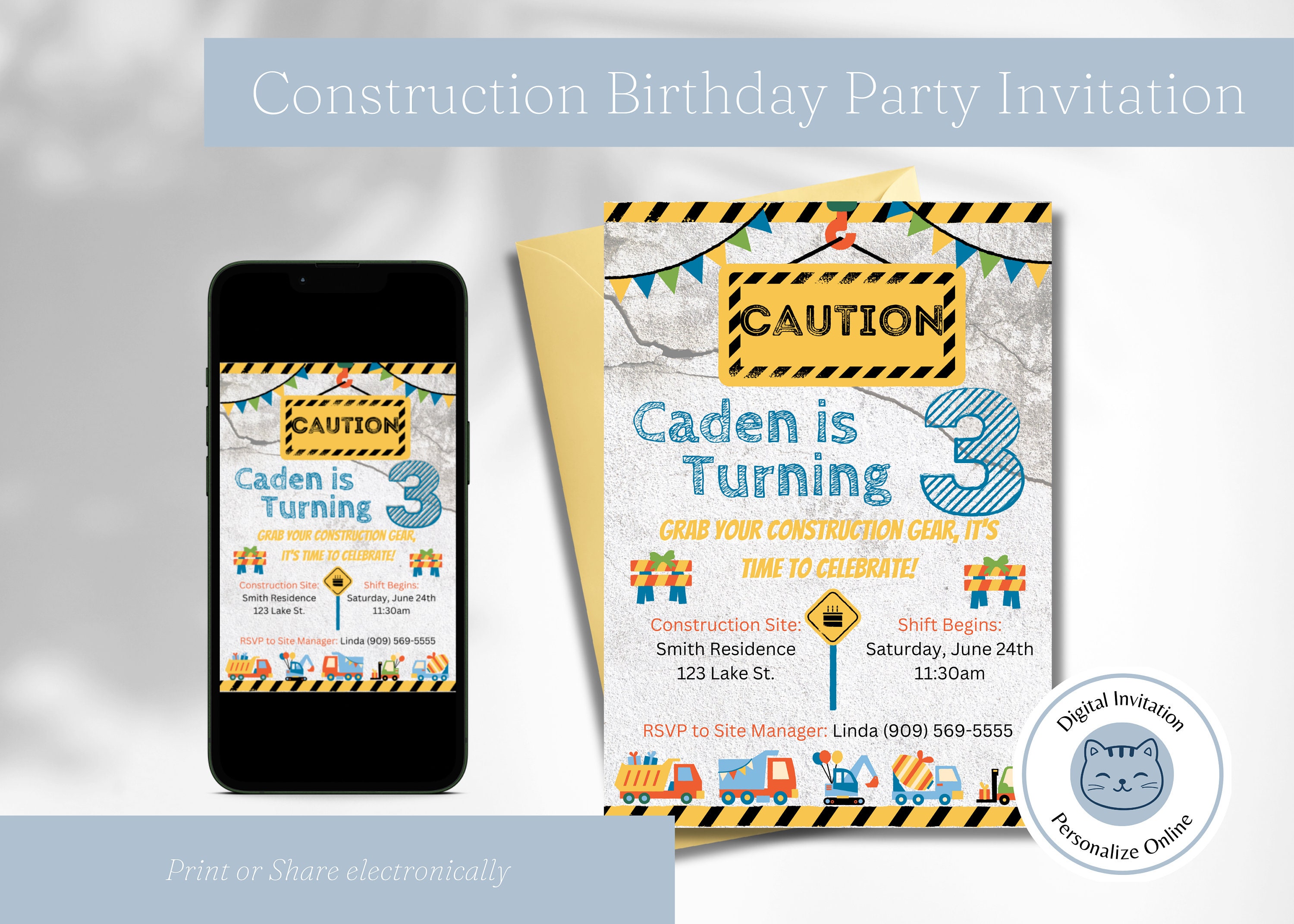 Construction Party Invitation for Kids Construction Birthday Party ...
