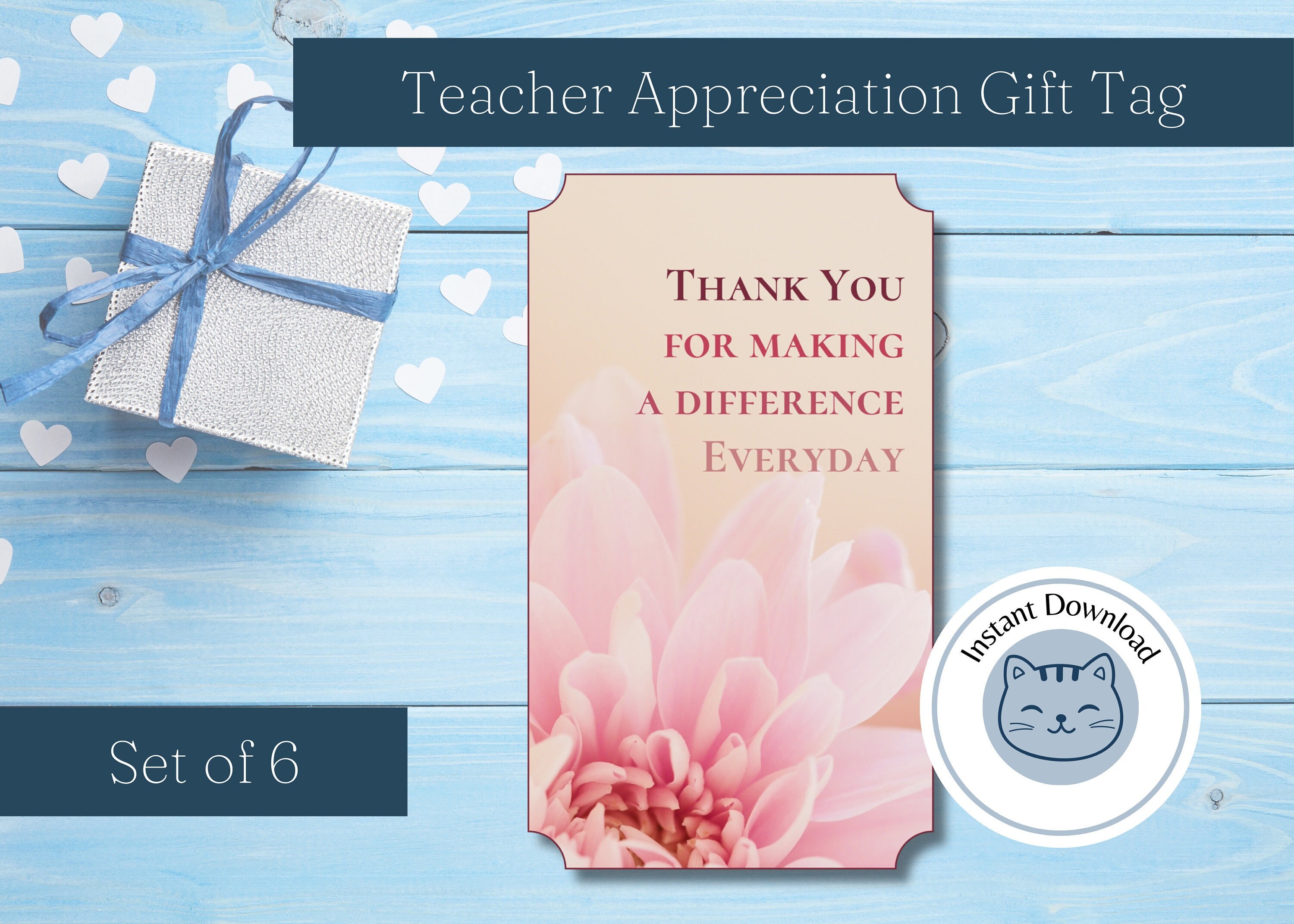 Teacher Appreciation Gift Tag for Teachers Gift Card Flower Thank You ...