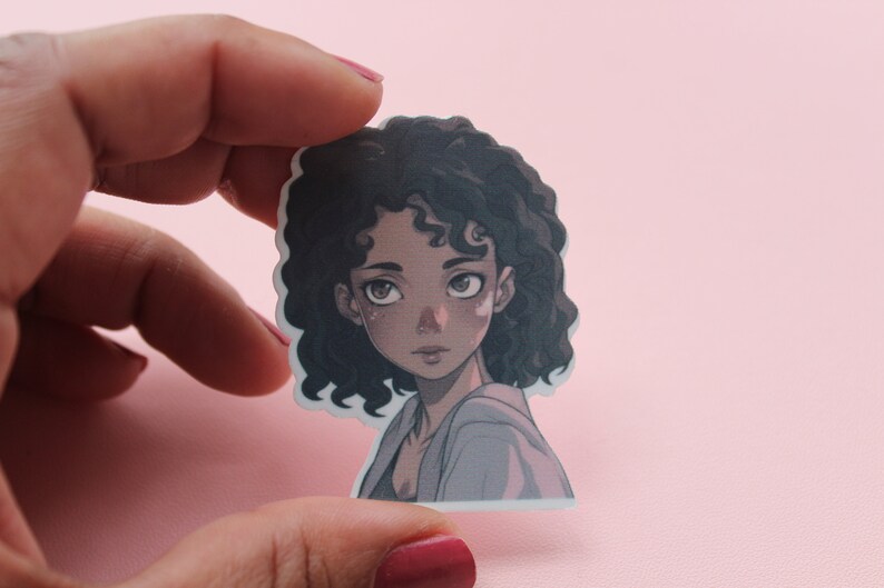 Curly Hair Anime Girl Sticker Aesthetic Waterproof Die Cut - Etsy