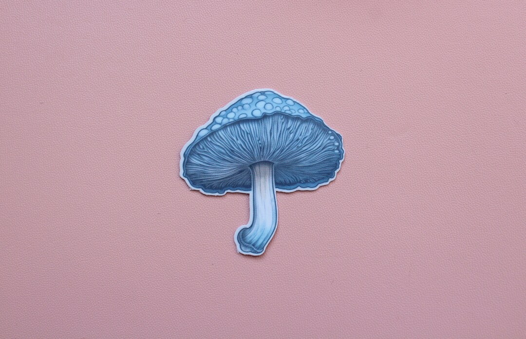 Pastel Blue Psycedelic Mushroom Sticker, Waterproof Die Cut Sticker ...