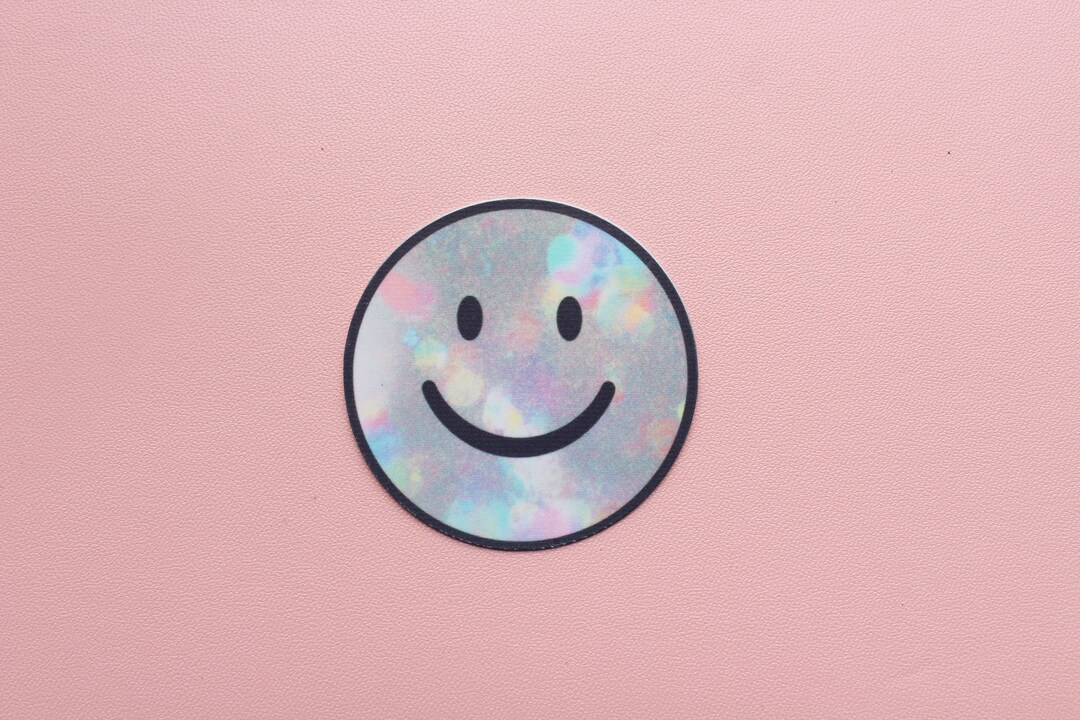 Silver Glitter Smiley Face Sticker, Retro Style Waterproof Die Cut ...
