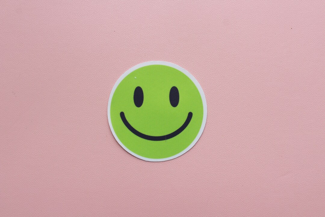Neon Green Smiley Face Sticker Retro Style Waterproof Die Cut - Etsy