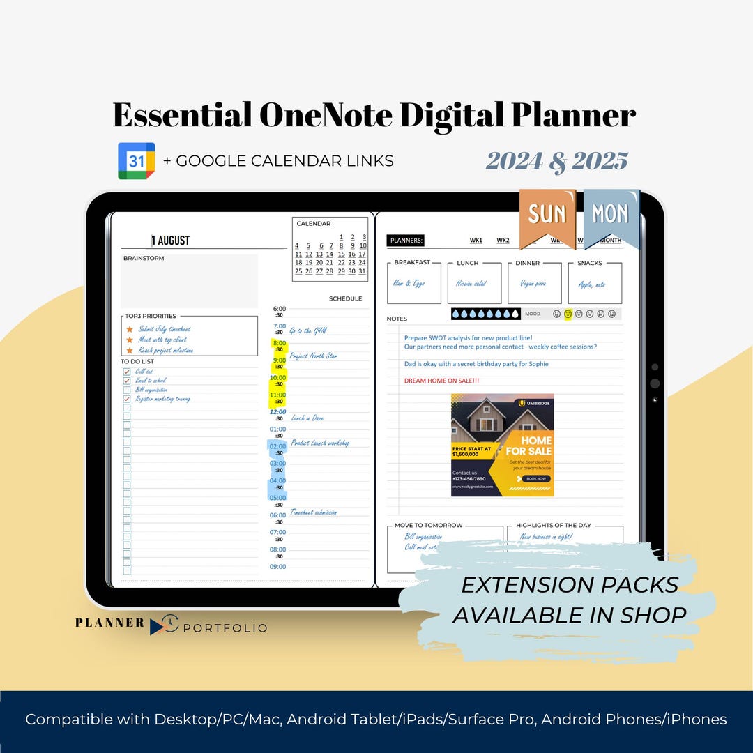 Minimalist Onenote Planner 2024-2025 Onenote Template. Fully ...