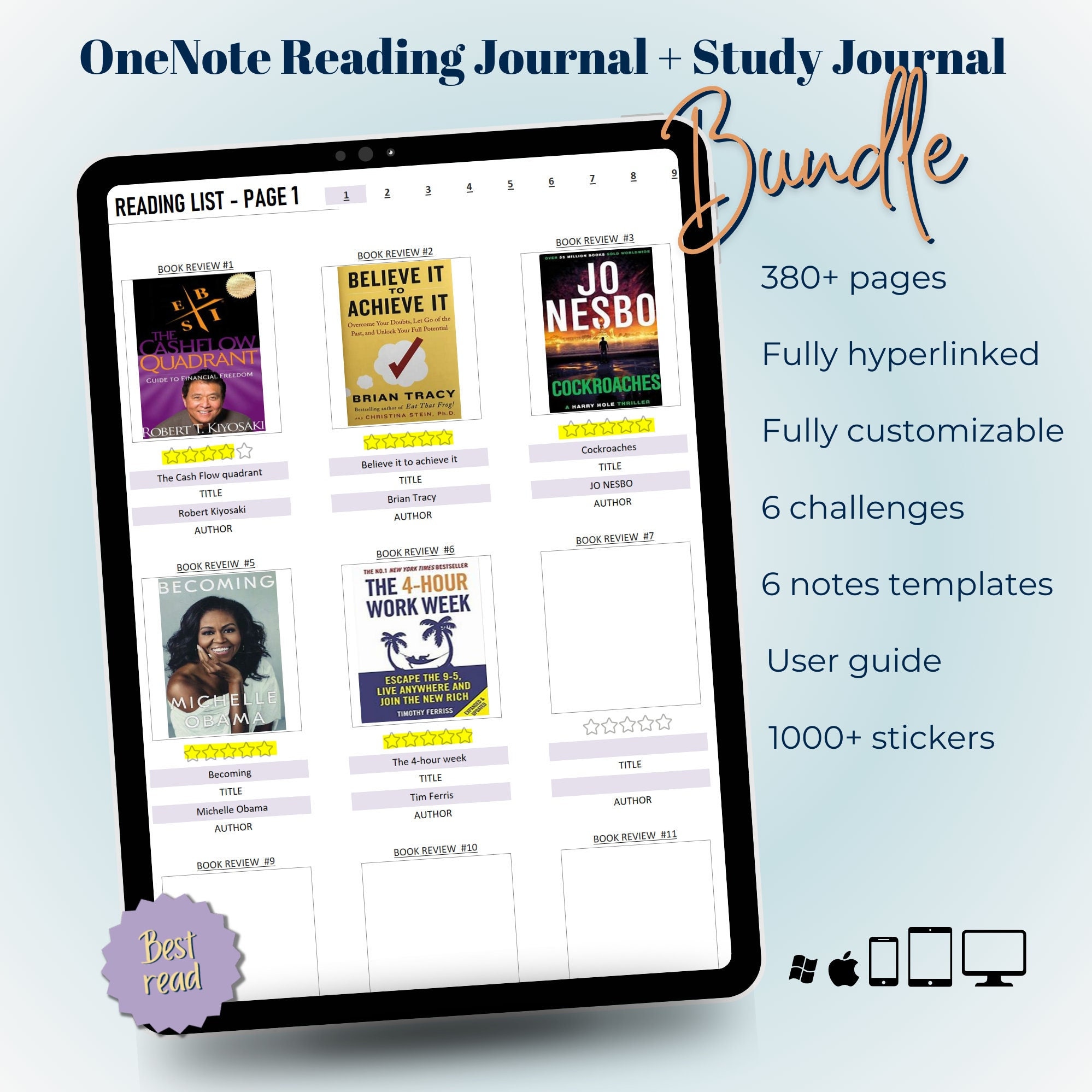 Onenote Reading Journal and Study Journal Bundle I Light - Dark Mode I ...
