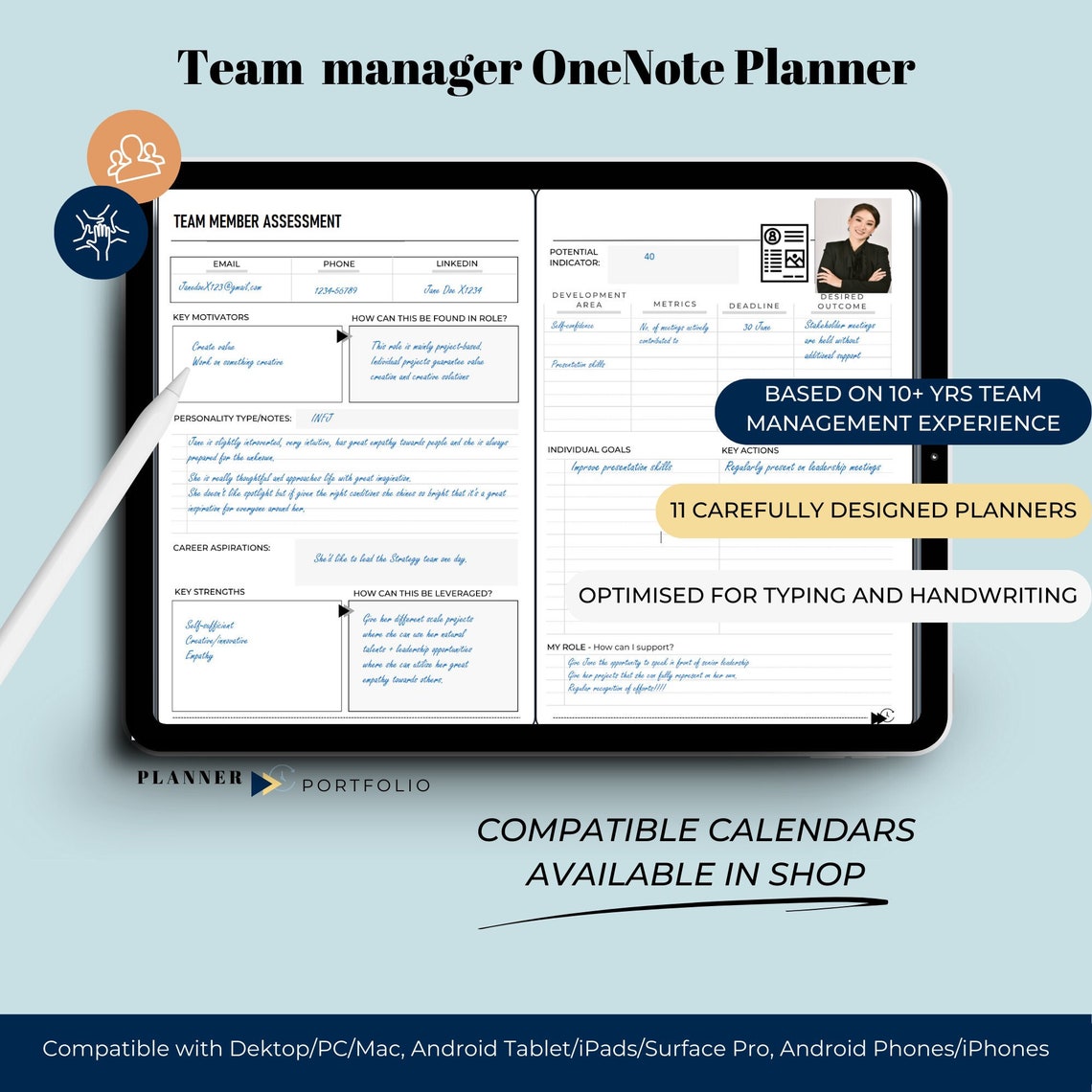 Onenote Planner, Corporate Planner for Team Manager, Minimalist Planner ...