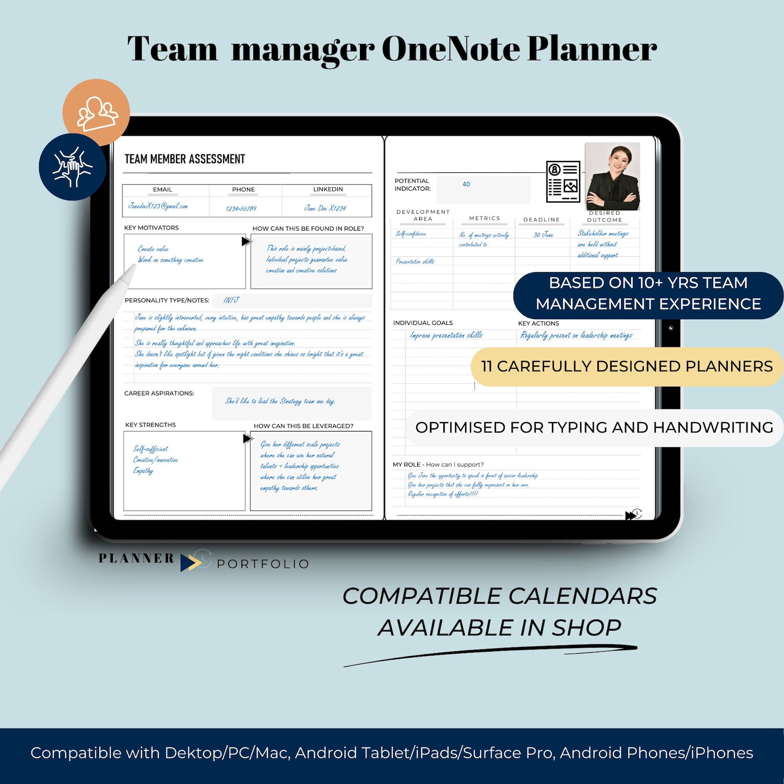 Onenote Planner, Corporate Planner for Team Manager, Minimalist Planner ...