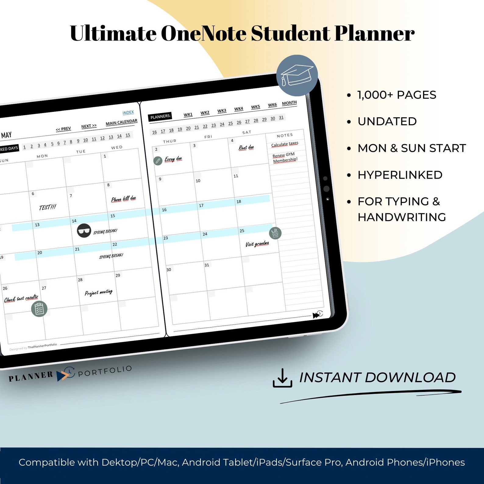 Ultimate Onenote Template for Students, Hyperlinked Daily Study Planner ...