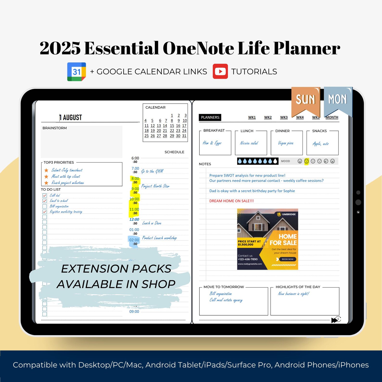 Minimalist Onenote Planner 2025 Onenote Templates. Fully Hyperlinked ...