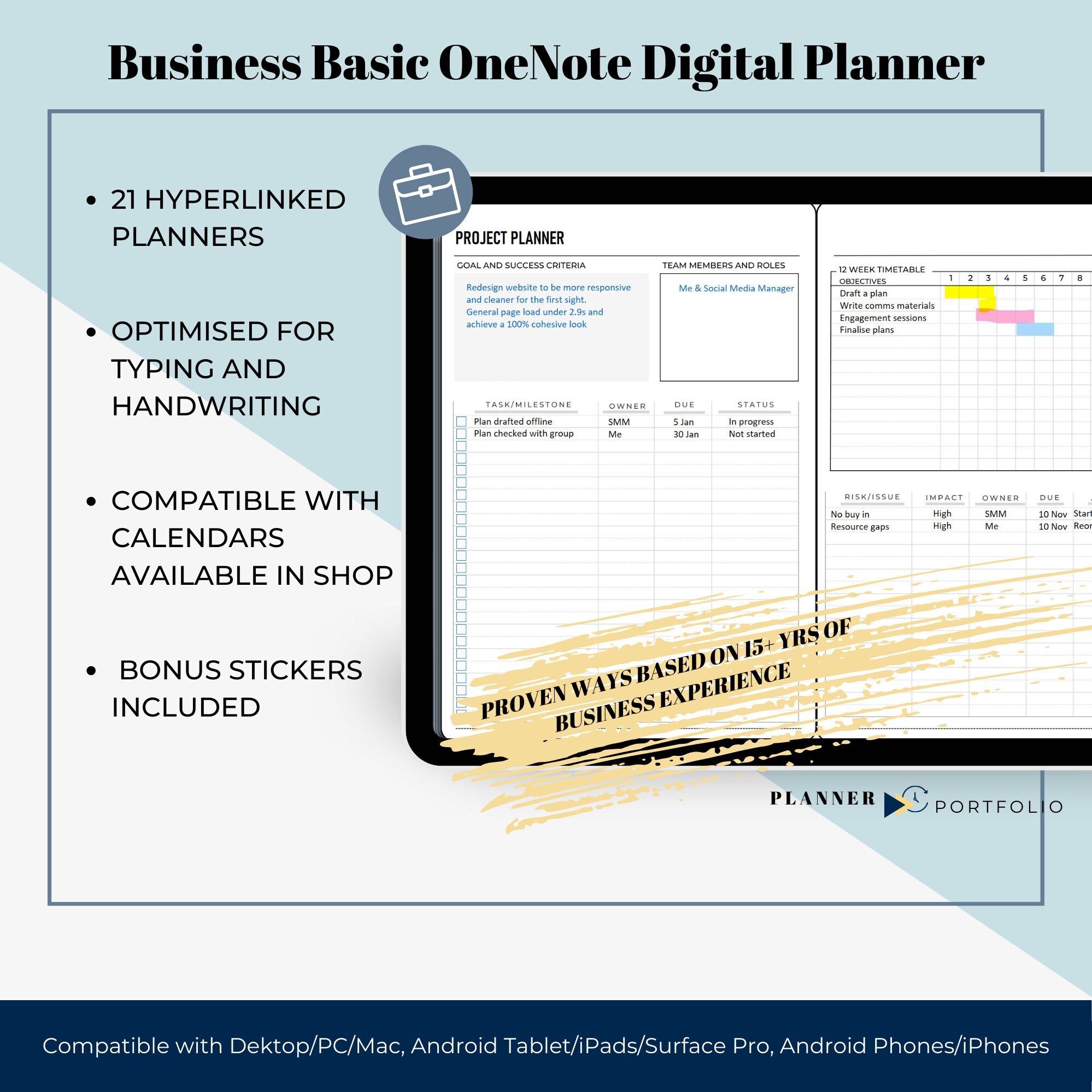 Onenote Business Planner I Hyperlinked Minimalist Onenote Templates ...