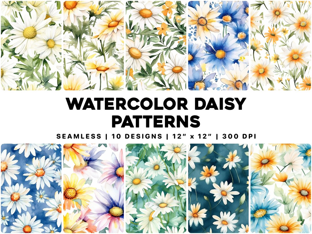 Seamless Watercolour Daisy Flower Patterns - Seamless Digital Paper ...