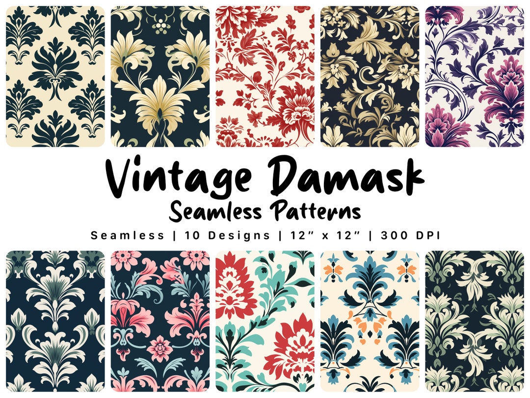 Seamless Vintage Damask Patterns - Seamless Digital Paper - 10 Designs ...