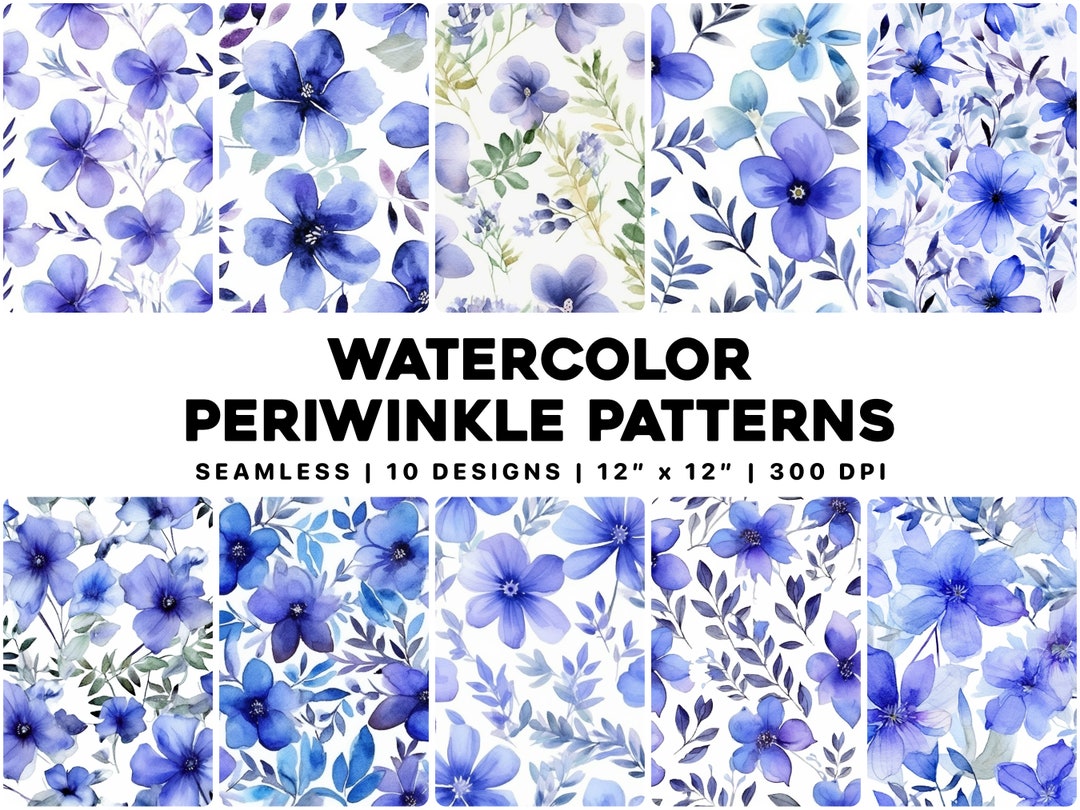 Seamless Watercolour Periwinkle Flower Patterns - Seamless Digital ...