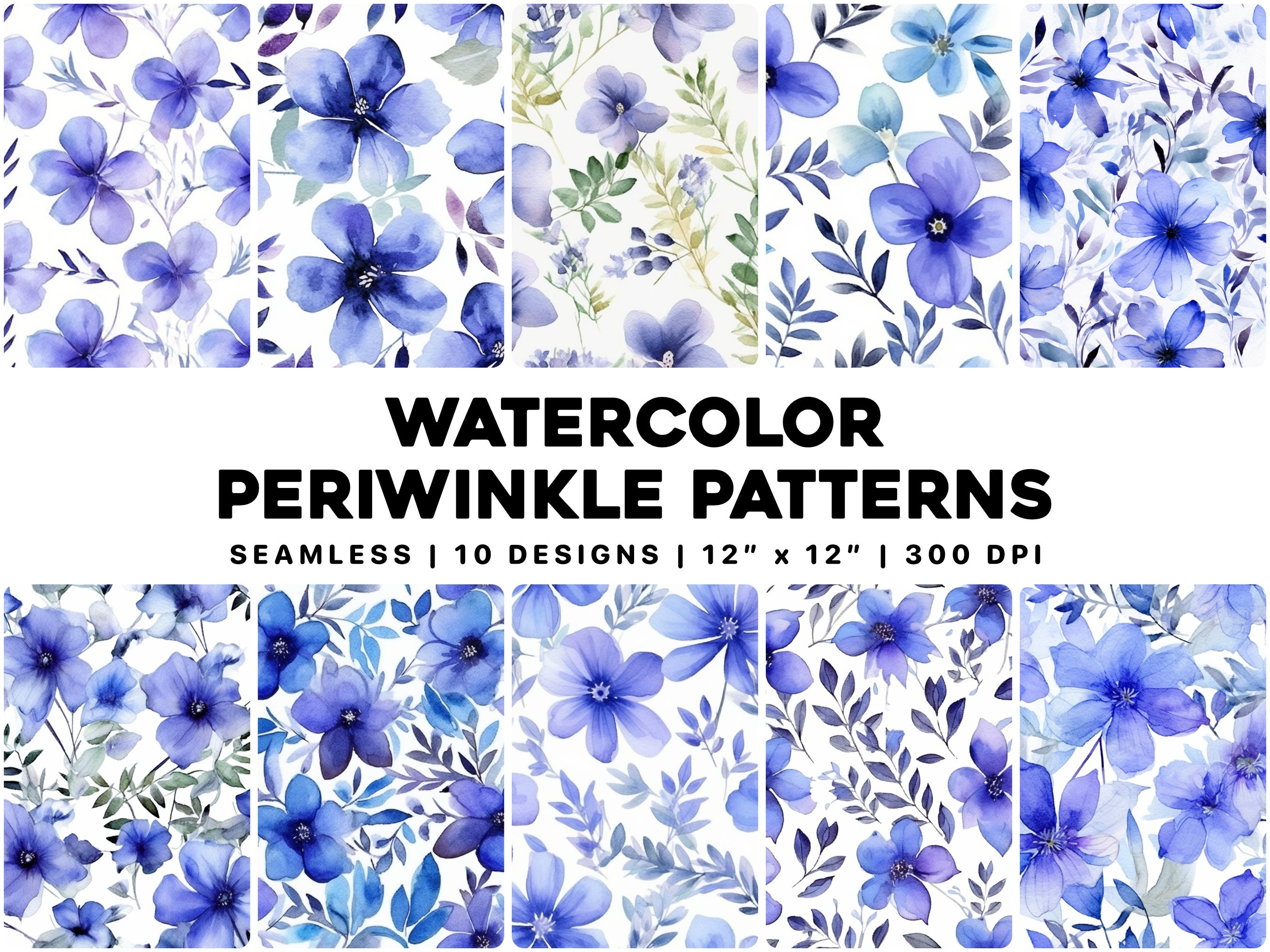 Seamless Watercolour Periwinkle Flower Patterns Seamless Digital Paper ...