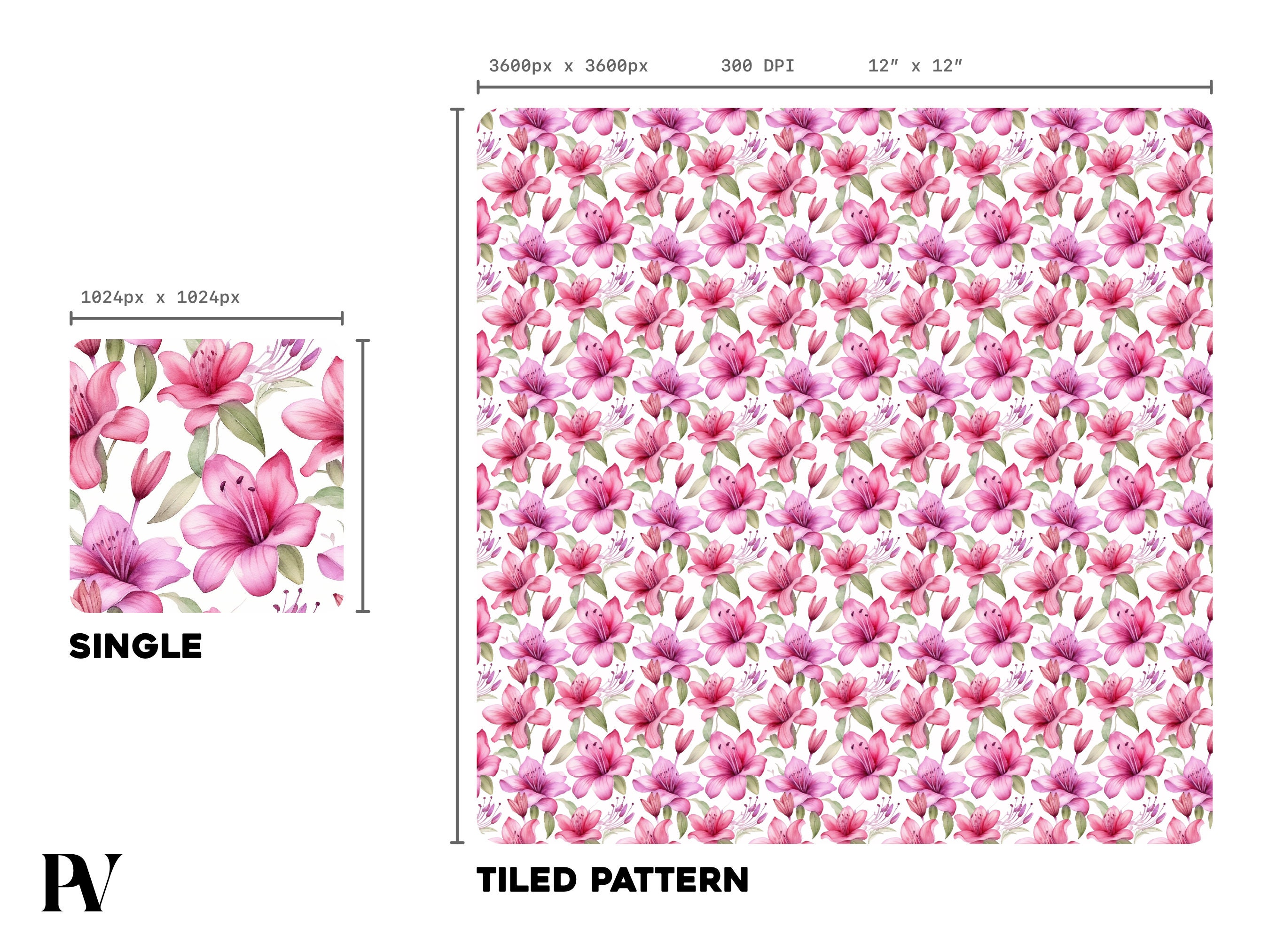 Seamless Watercolour Azalea Flower Patterns - Seamless Digital Paper ...