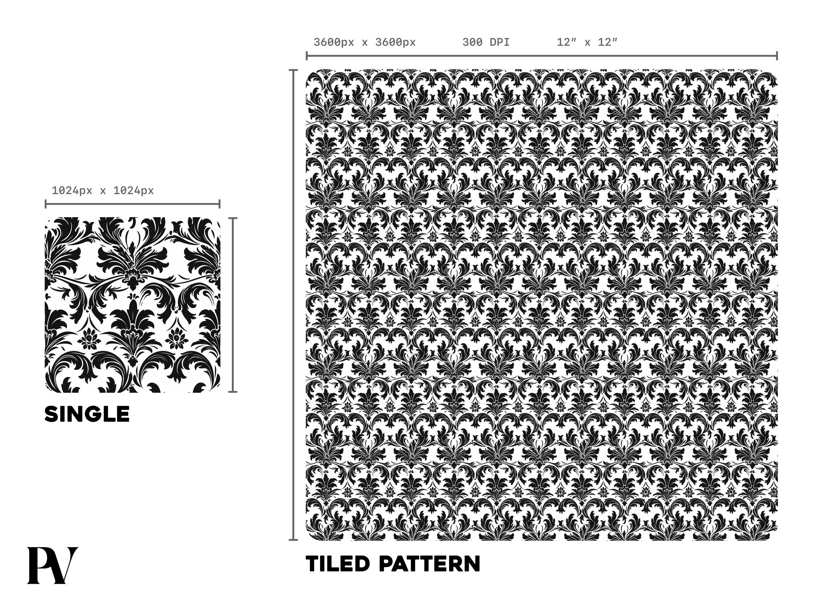 Seamless Black & White Damask Patterns - Seamless Digital Paper - 10 ...