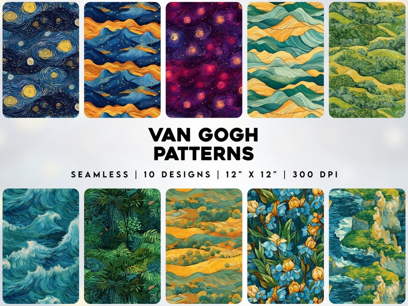 Van Gogh Digital Paper - Seamless Van Gogh Designs - 10 Designs - 12" X ...