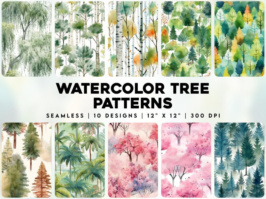 Seamless Watercolour Tree Patterns - Seamless Digital Paper - 10 ...