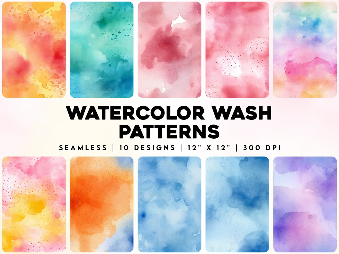 Seamless Watercolour Wash Patterns - Seamless Digital Paper - 10 ...