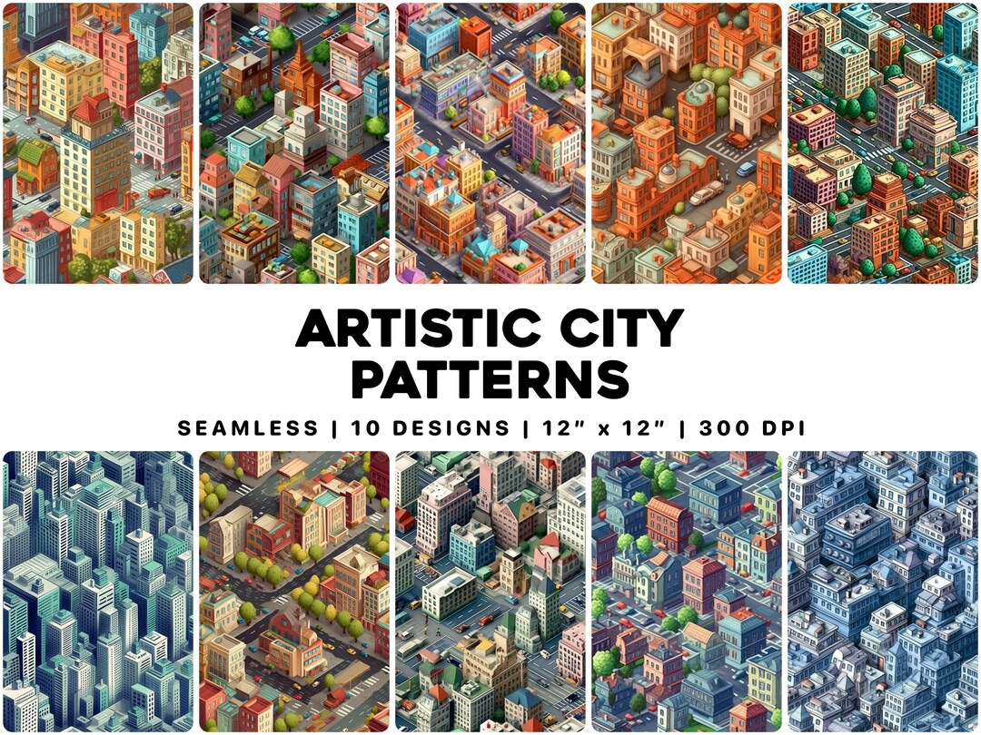 Seamless Artistic City Patterns - Seamless Digital Paper - 10 Designs ...