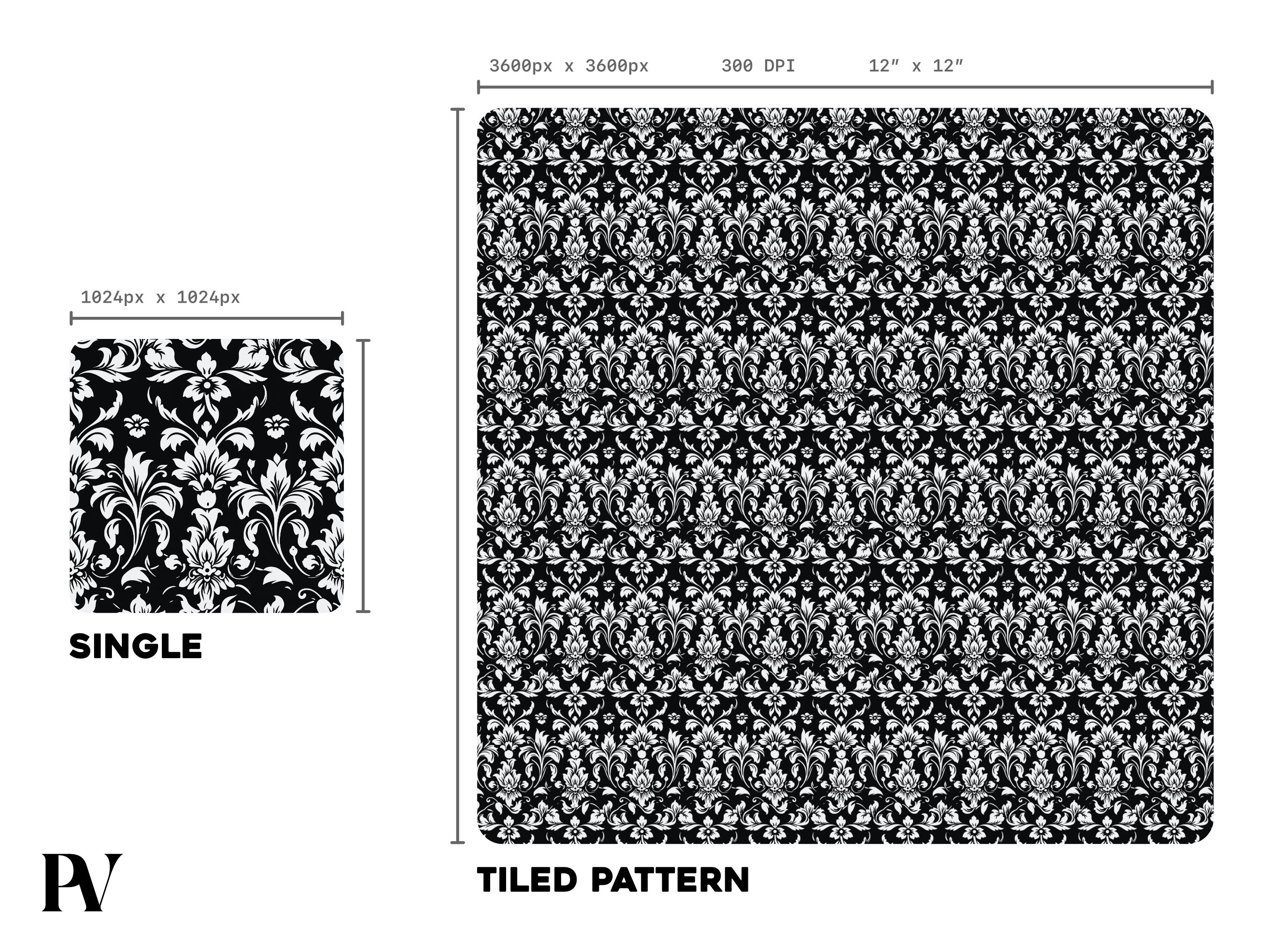 Seamless Black & White Damask Patterns - Seamless Digital Paper - 10 ...