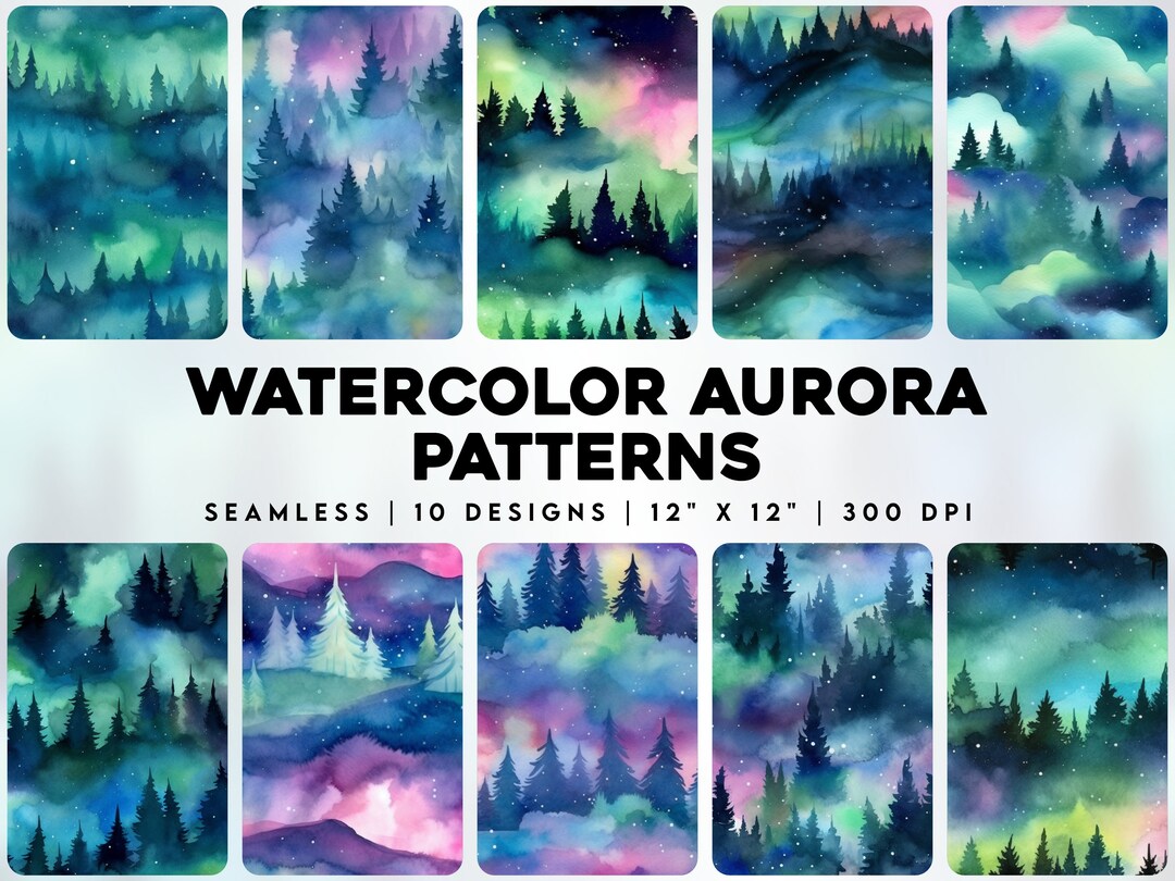 Seamless Watercolour Aurora Patterns - Seamless Digital Paper - 10 ...